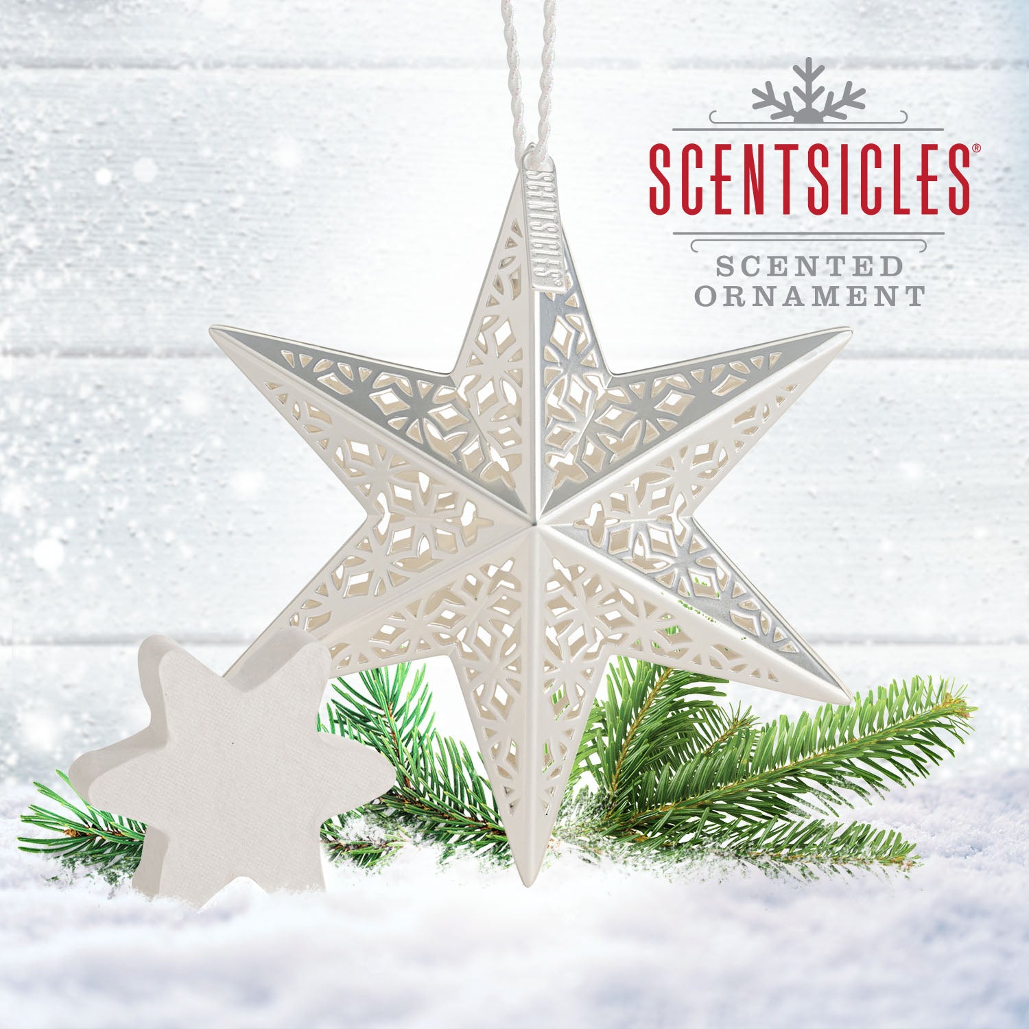 Scentsicles Scented Decorative Ornament, White Winter Fir, Metal White